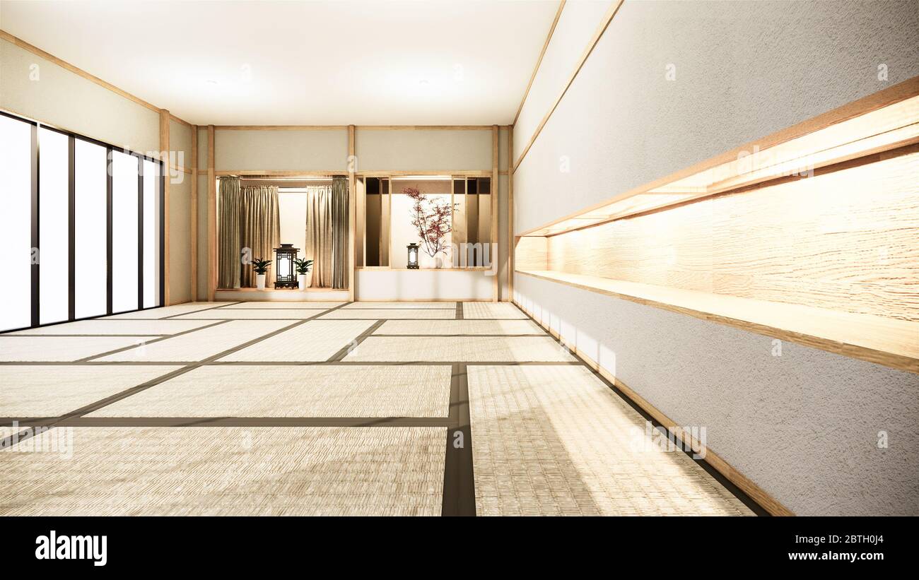 Nihon room interior background with shelf wall japanese style design ...