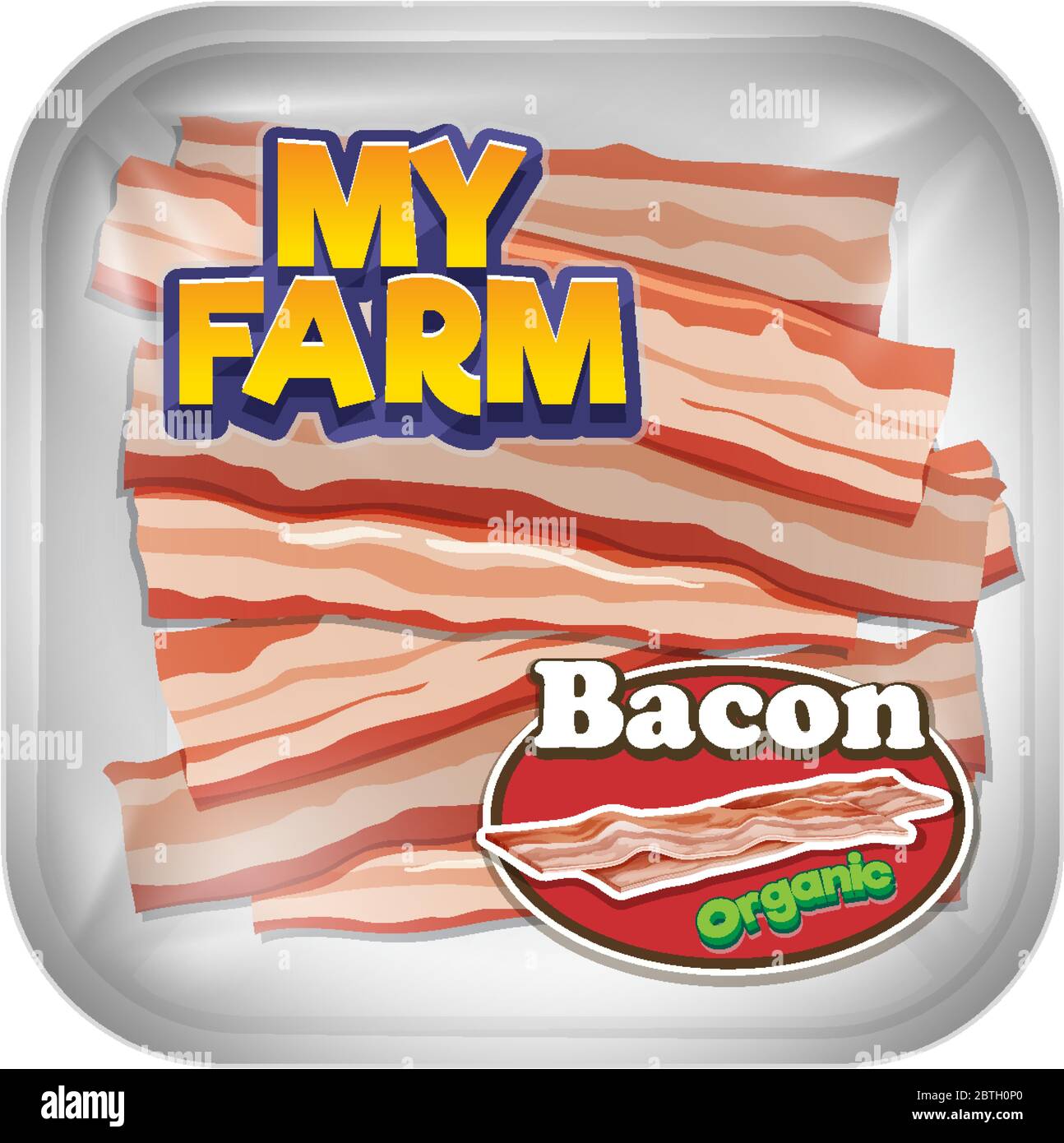 Font design for word my farm with bacon slices in package illustration ...