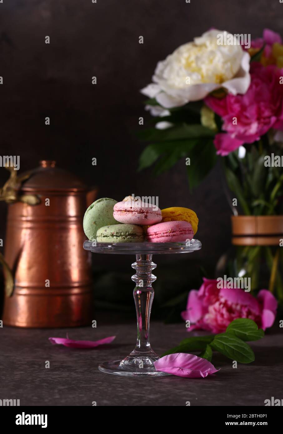 macaroons for dessert on a served table Stock Photo - Alamy