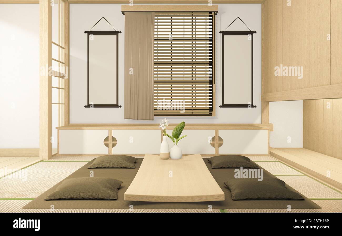 TV cabinet and armchair Japanese style on room Ryokan minimal design ...