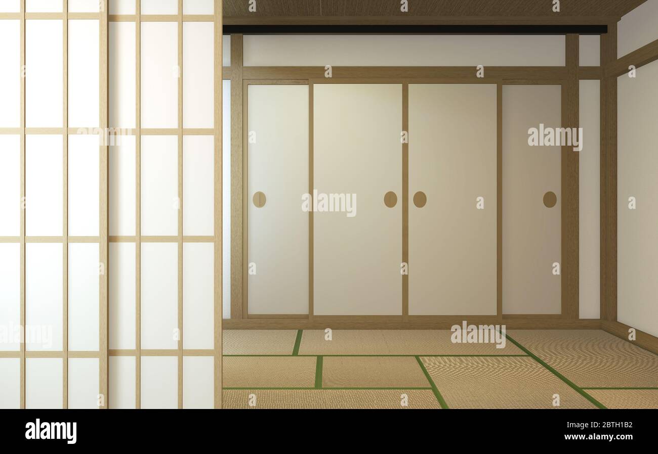 Nihon room design interior with door paper and cabinet shelf wall on ...