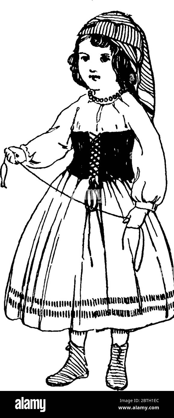 A little Italian girl standing in a traditional Italian dress, vintage ...