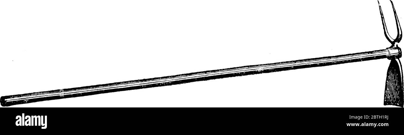 Combination of fork and hoe is a garden tool, vintage line drawing or ...