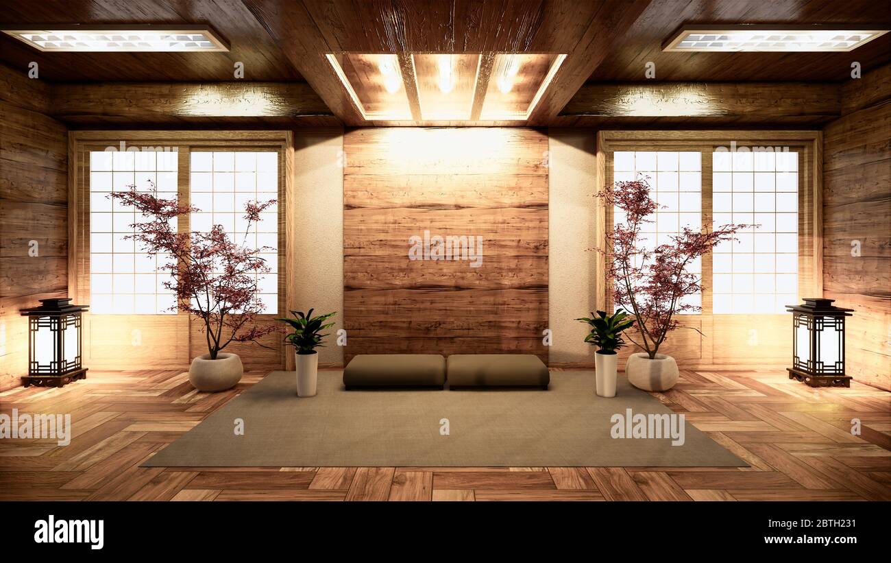 Wooden china Conference room interior with wood floor on white wall ...