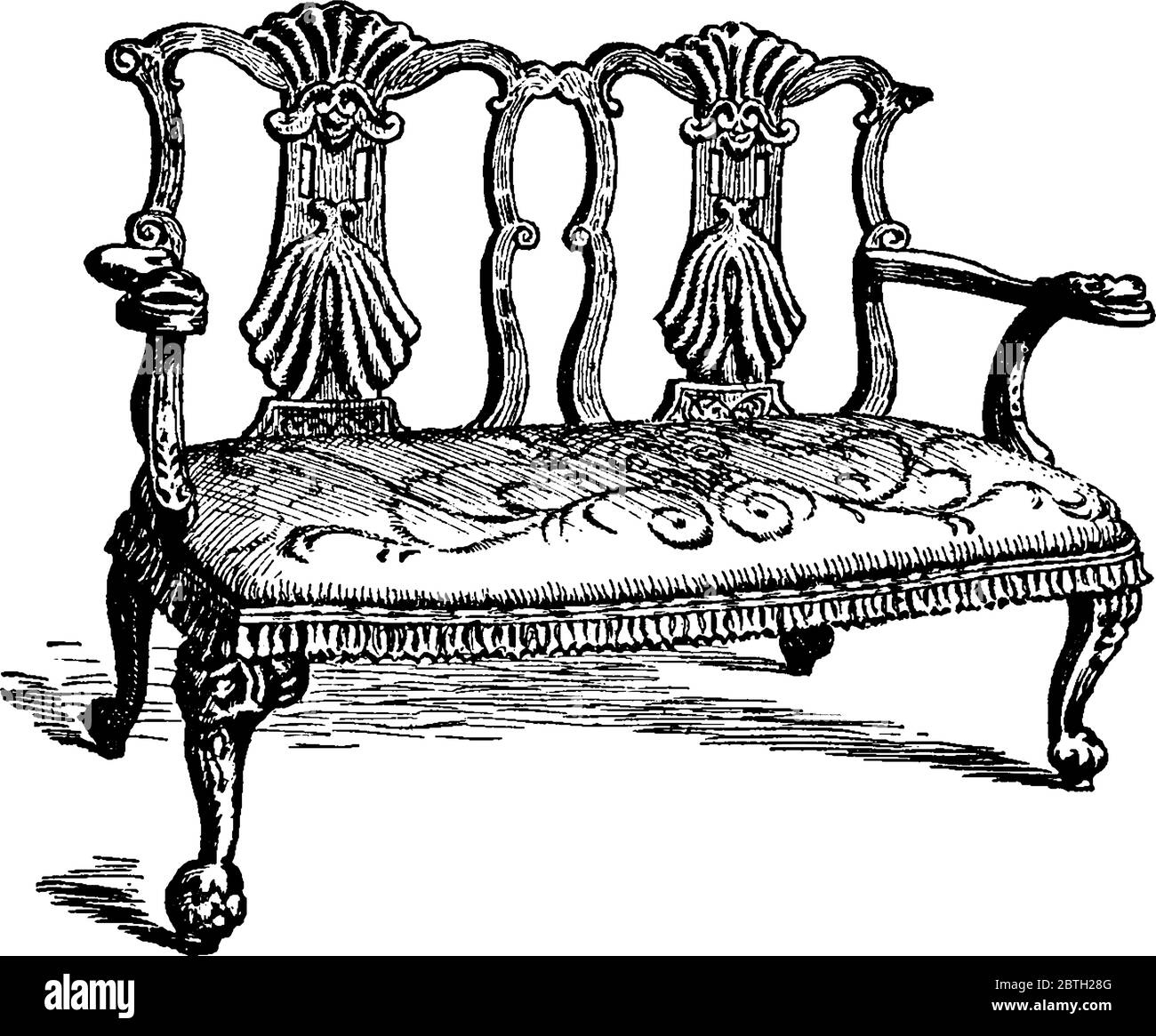 A couch, having two chair-like backs, for two persons, vintage line ...