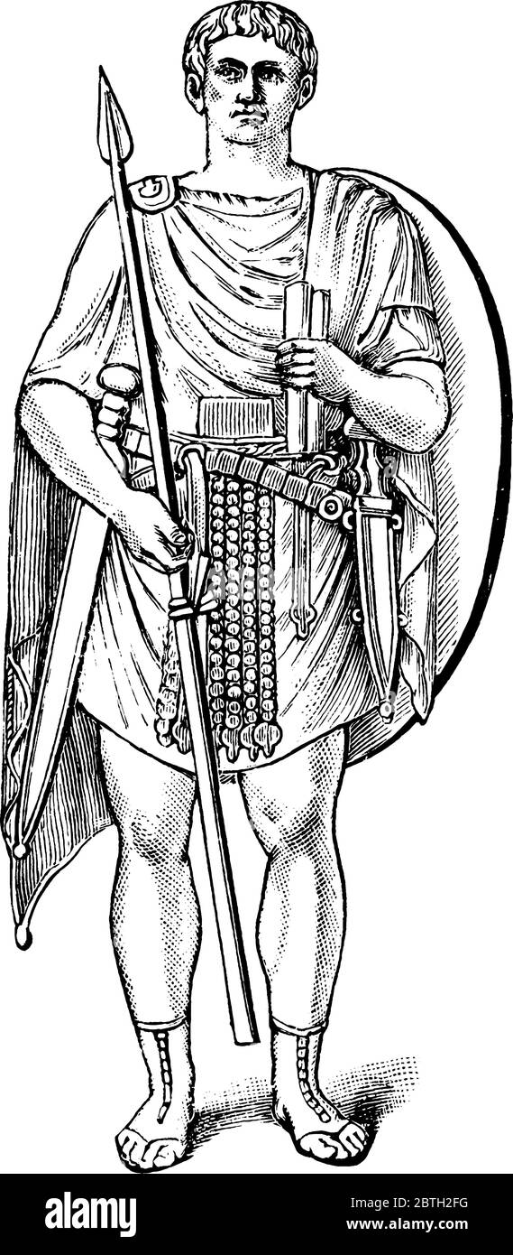 A Soldier with armour, vintage line drawing or engraving illustration ...