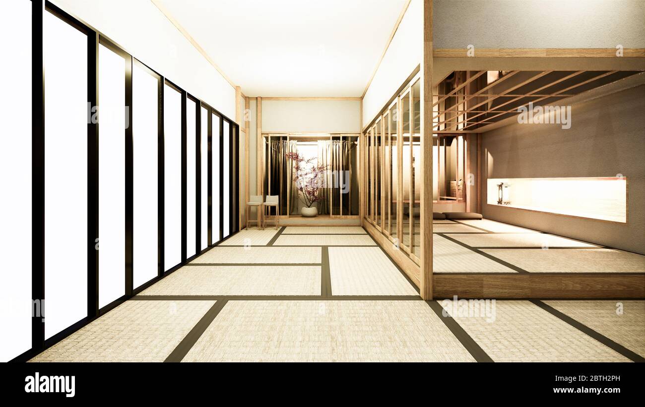 Nihon room design interior with door paper and cabinet shelf wall on ...