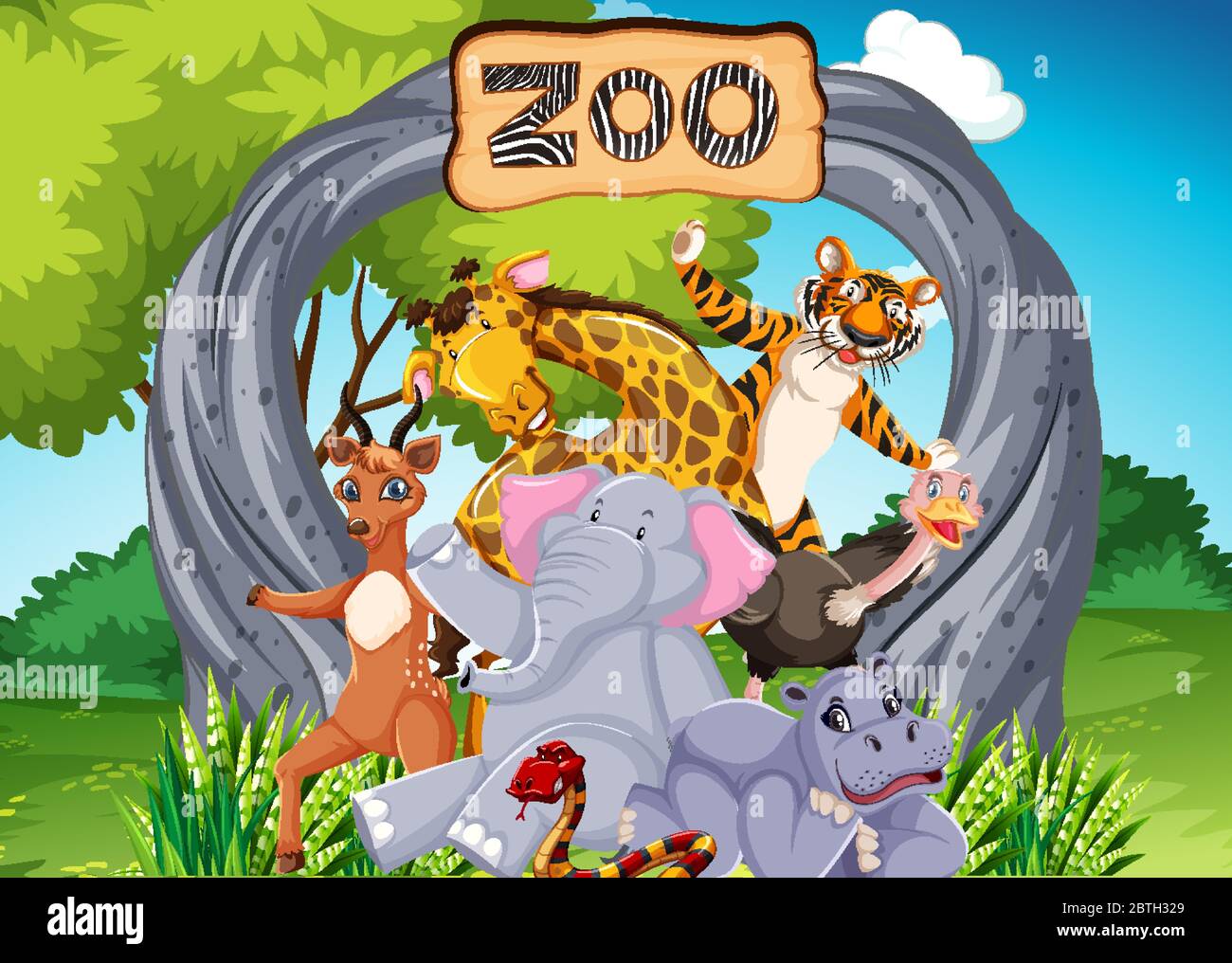 Zoo animals in the wild nature background illustration Stock Vector ...