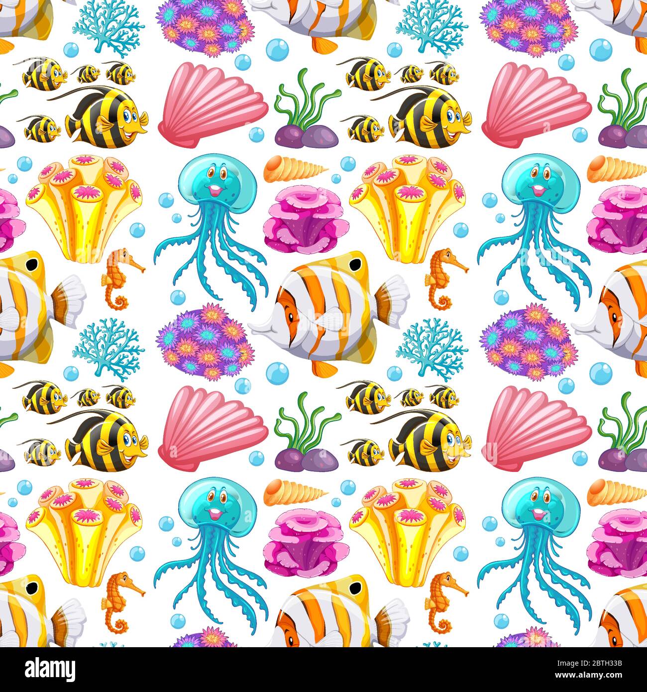 Seamless background design with sea creatures and corals illustration ...