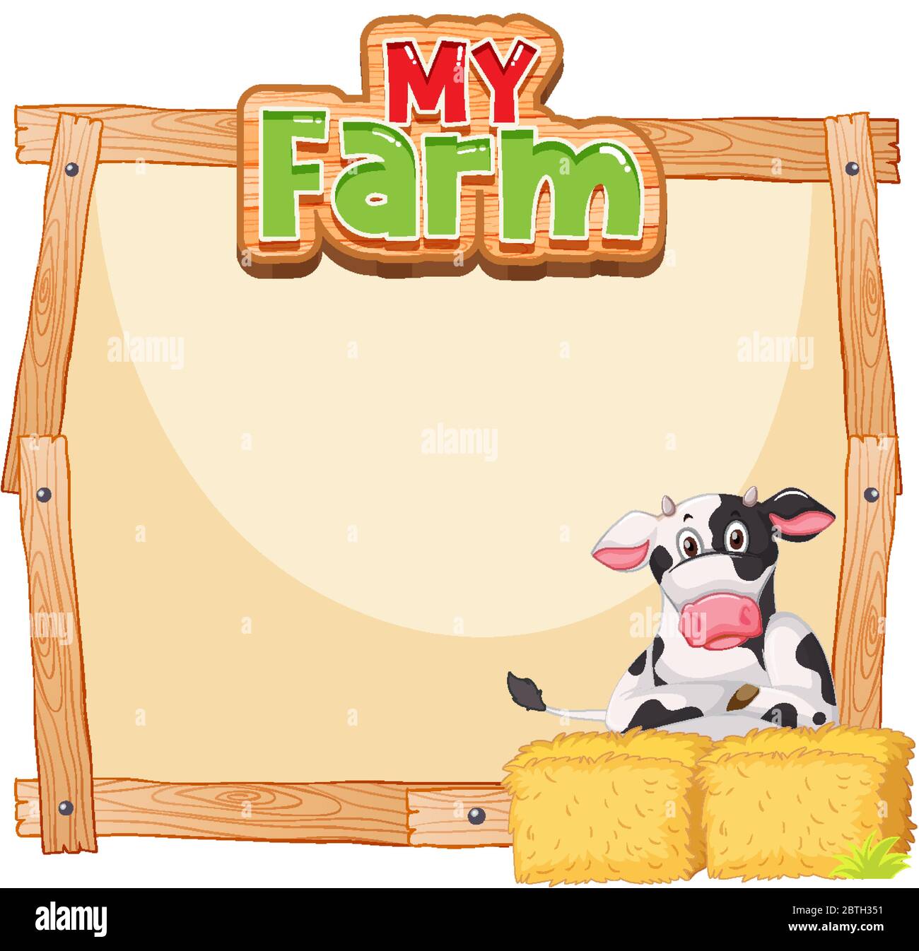Border template design with cow and hay illustration Stock Vector Image ...