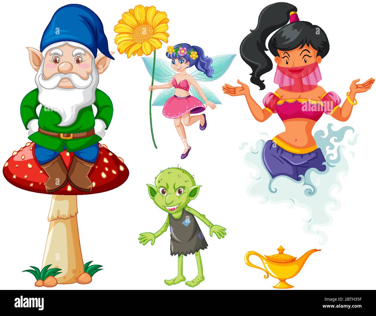 Set of fairy tale fantasy cartoon character on white background ...