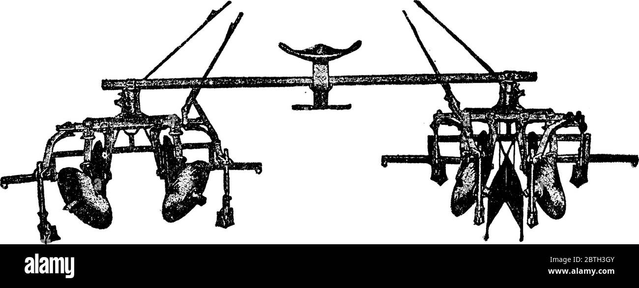 Double row disc cultivator, vintage line drawing or engraving ...