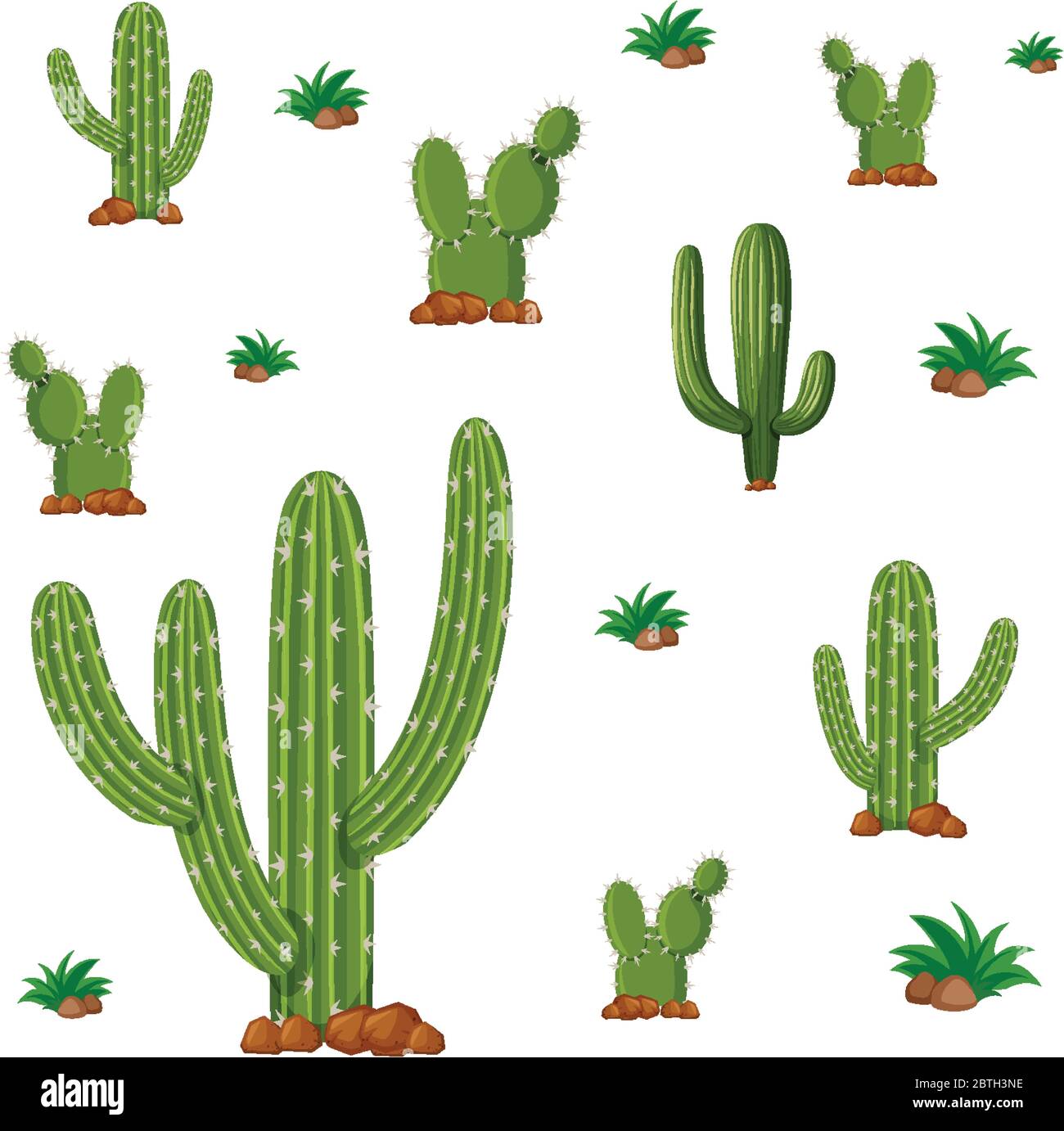 Seamless background design with green cactus plants illustration Stock ...