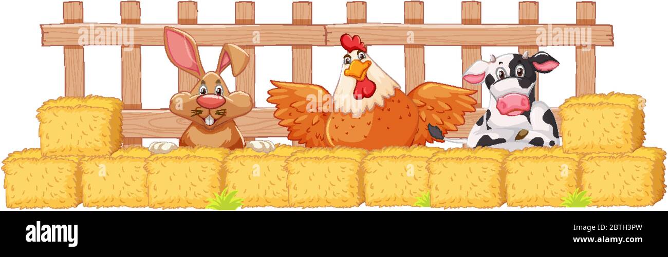 Three types of farm animals on white background illustration Stock ...