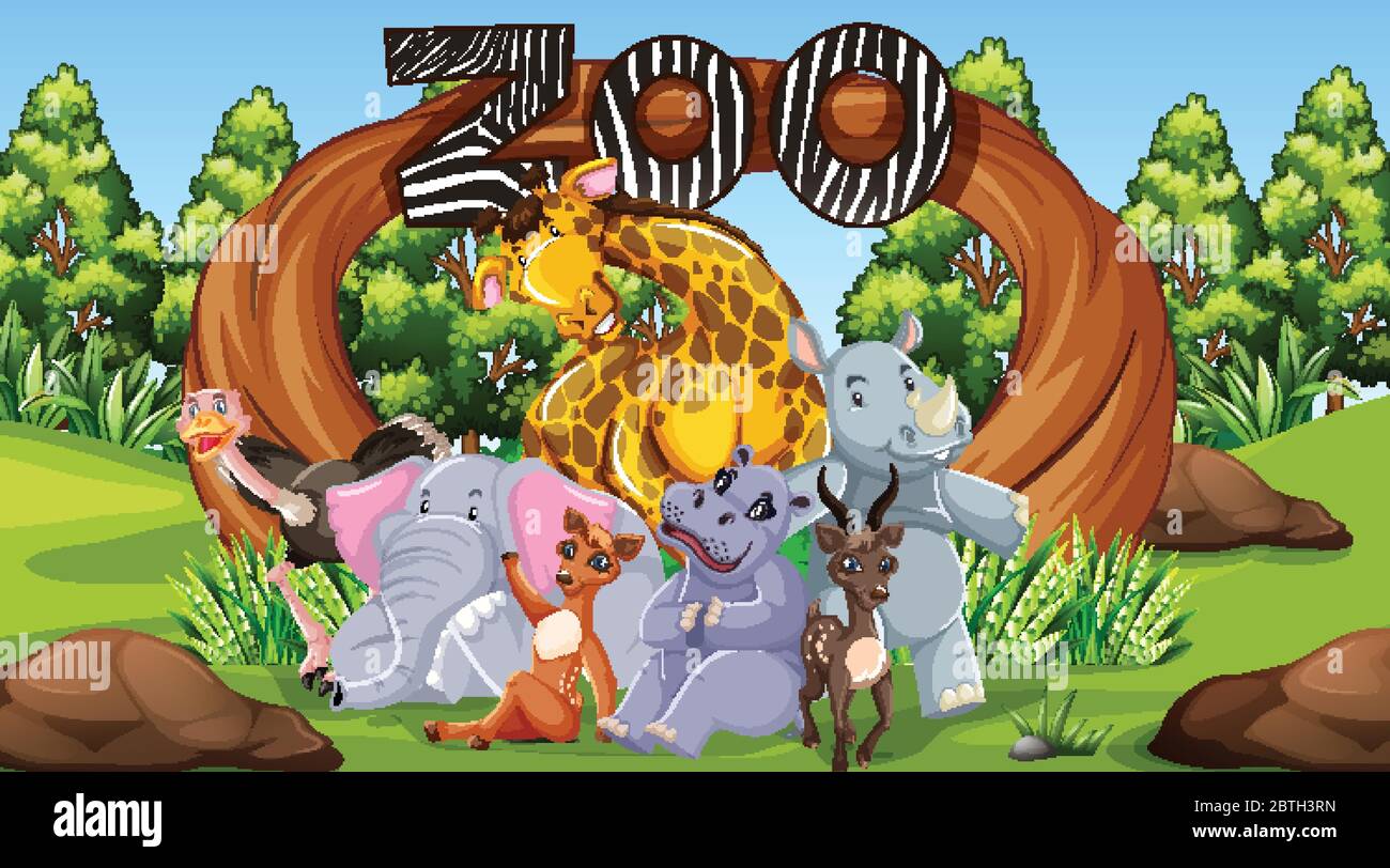 Zoo animals in the wild nature background illustration Stock Vector ...
