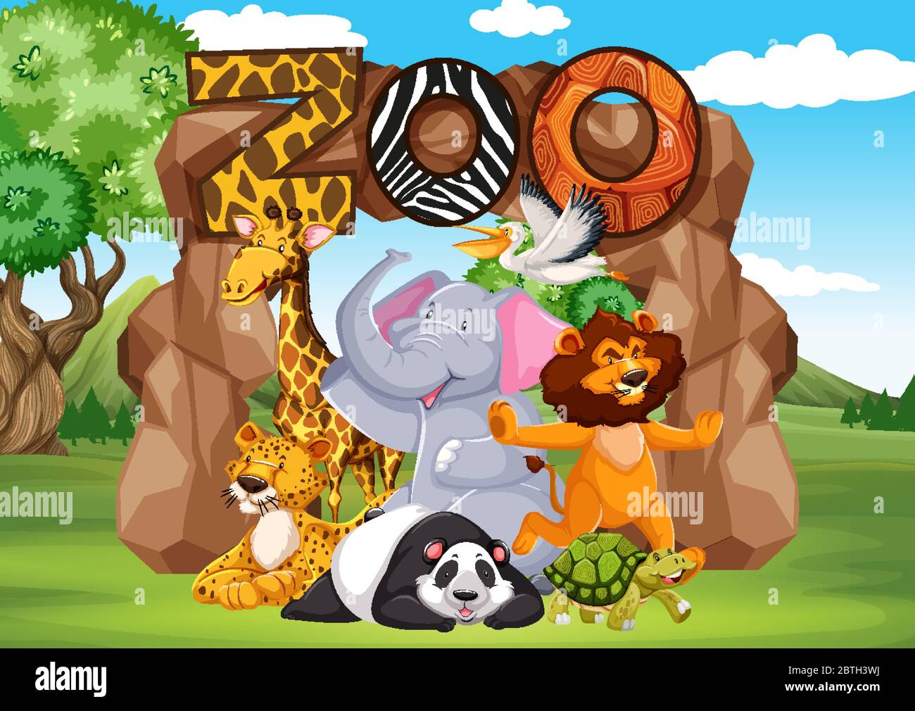 Zoo animals in the wild nature background illustration Stock Vector ...