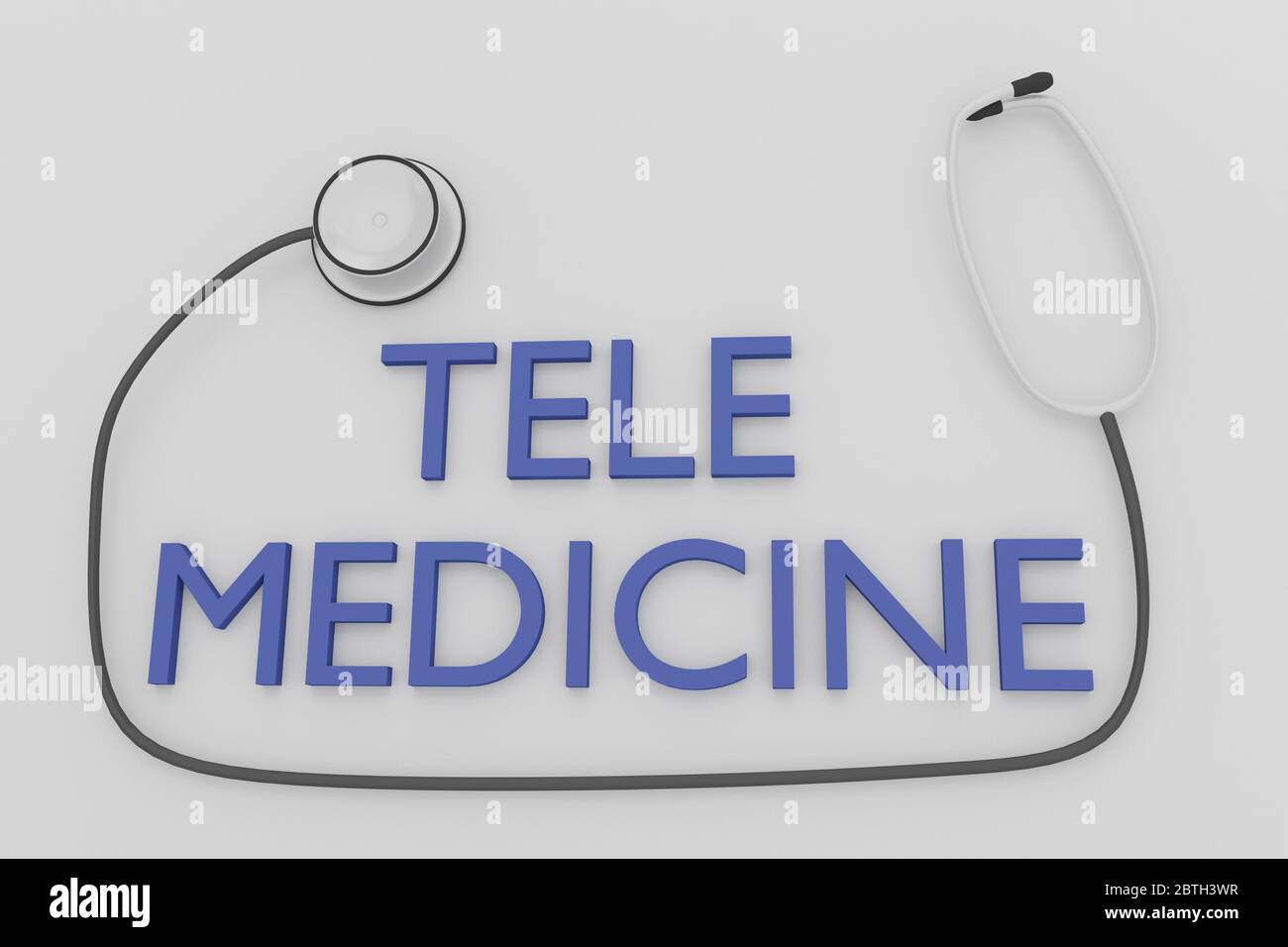 3D illustration of TELE MEDICINE script with stethoscope, isolated over ...