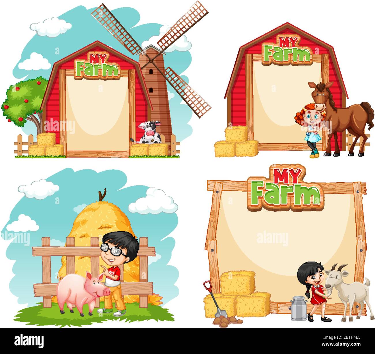 Border template design with kids and farm animals illustration Stock ...