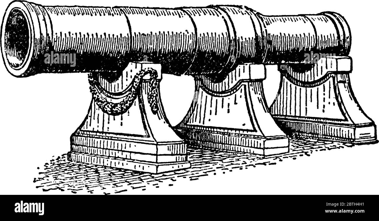 An illustration of a cannon, vintage line drawing or engraving ...