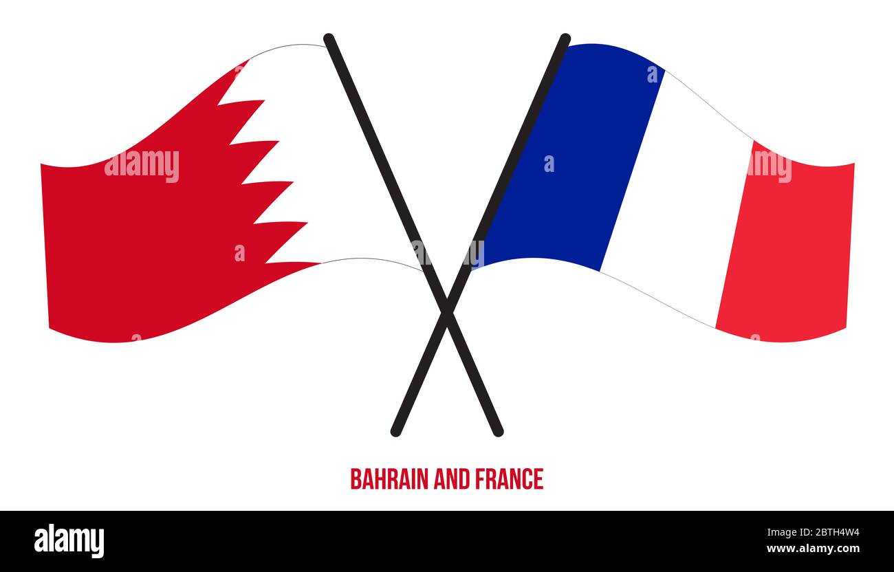 Bahrain and France Flags Crossed And Waving Flat Style. Official ...