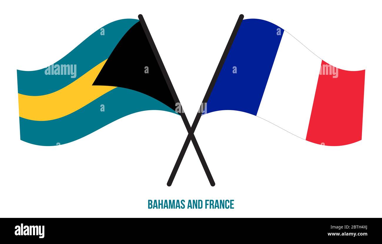 Bahamas and France Flags Crossed And Waving Flat Style. Official ...