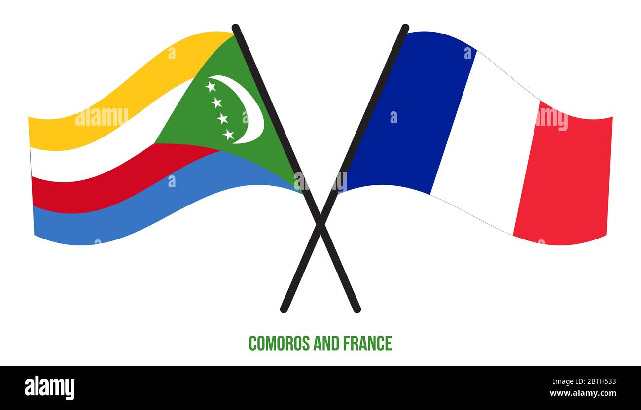 Comoros and France Flags Crossed And Waving Flat Style. Official ...