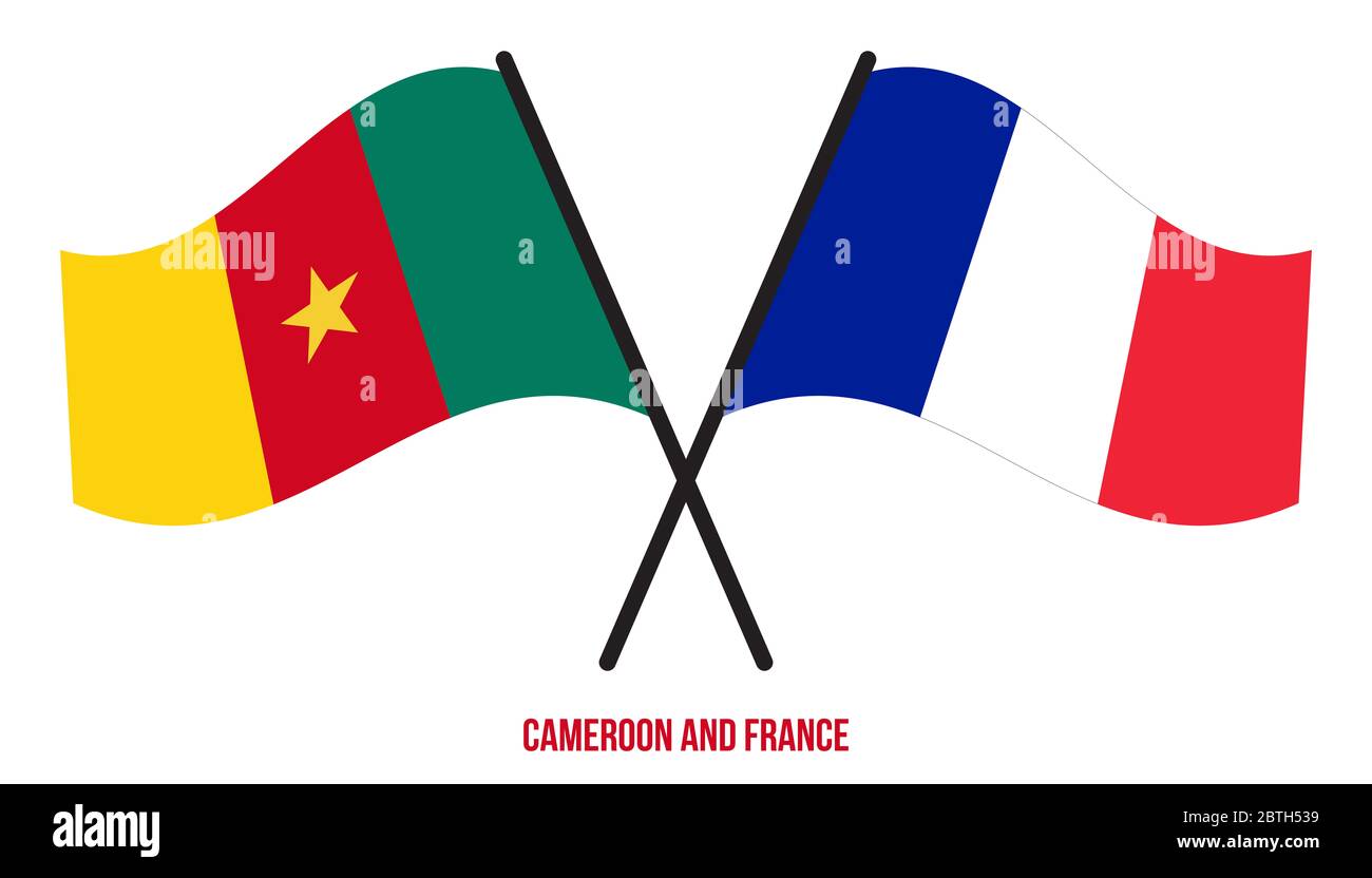 Cameroon and France Flags Crossed And Waving Flat Style. Official ...