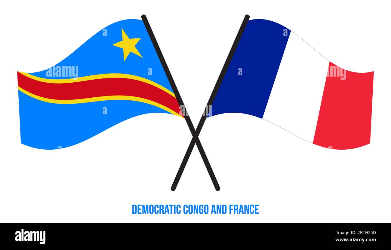 Democratic Congo and France Flags Crossed & Waving Flat Style. Official ...