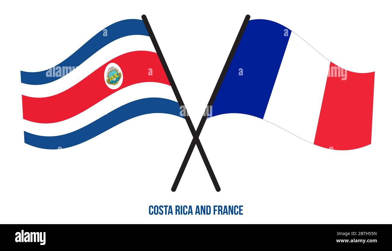 Costa Rica and France Flags Crossed And Waving Flat Style. Official ...