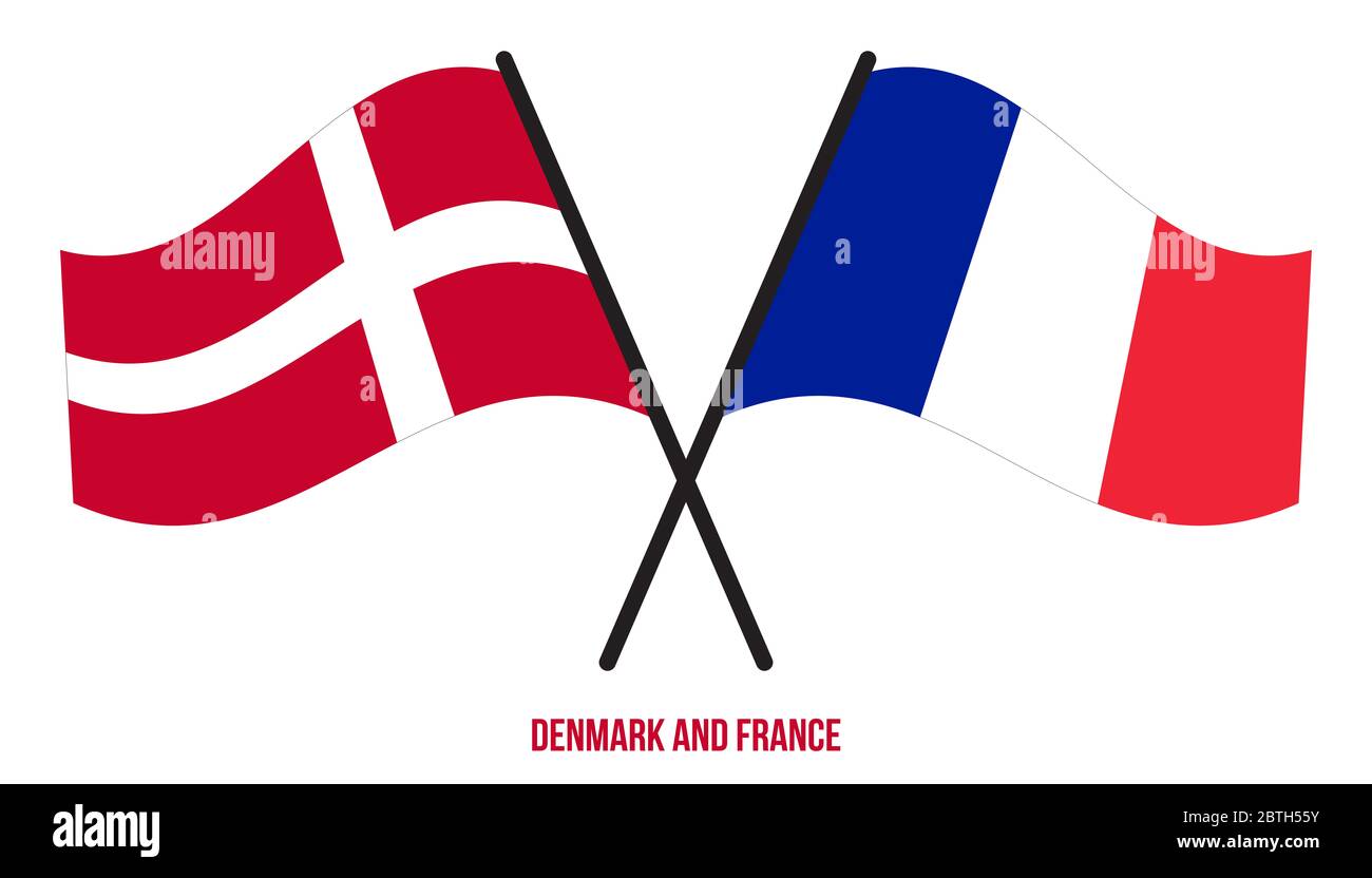 Denmark and France Flags Crossed And Waving Flat Style. Official ...