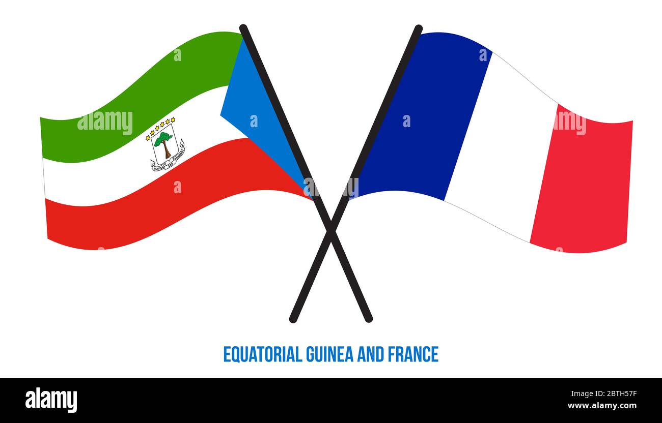 Equatorial Guinea and France Flags Crossed And Waving Flat Style ...