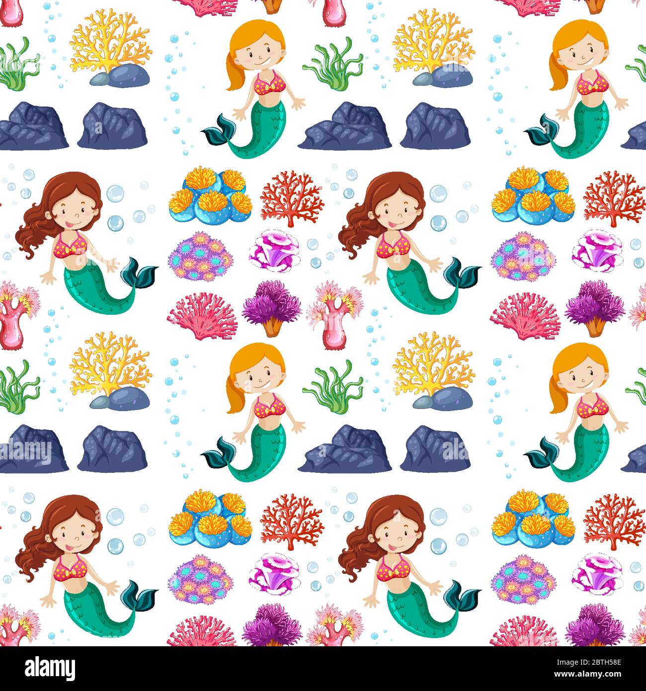 Mermaid seamless pattern with sea theme illustration Stock Vector Image ...