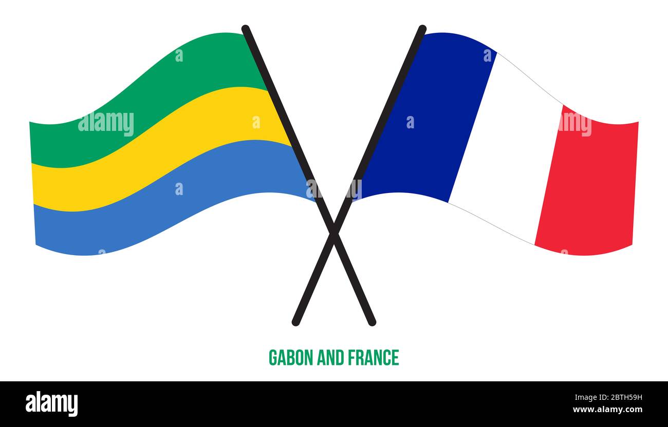 Gabon and France Flags Crossed And Waving Flat Style. Official ...