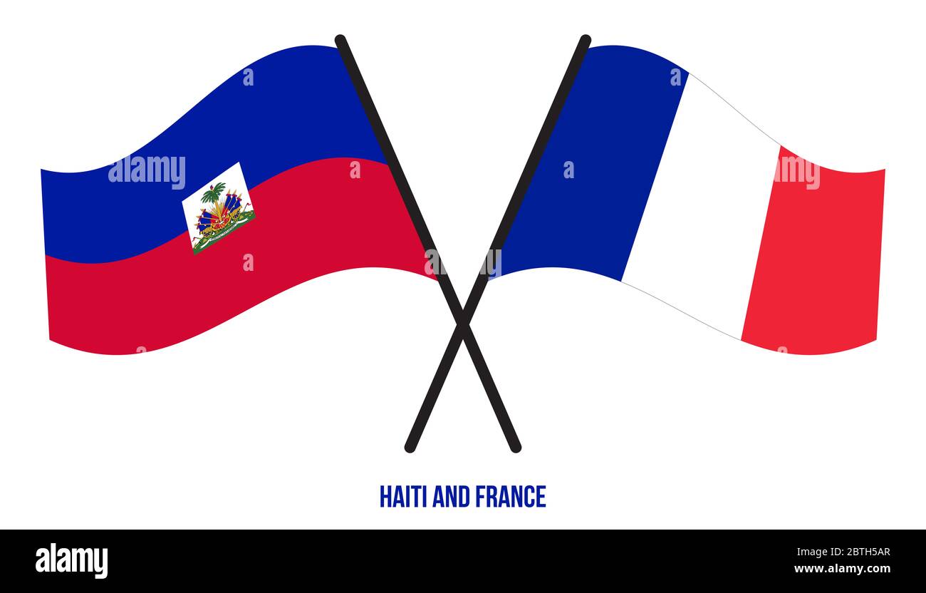 Haiti and France Flags Crossed And Waving Flat Style. Official ...
