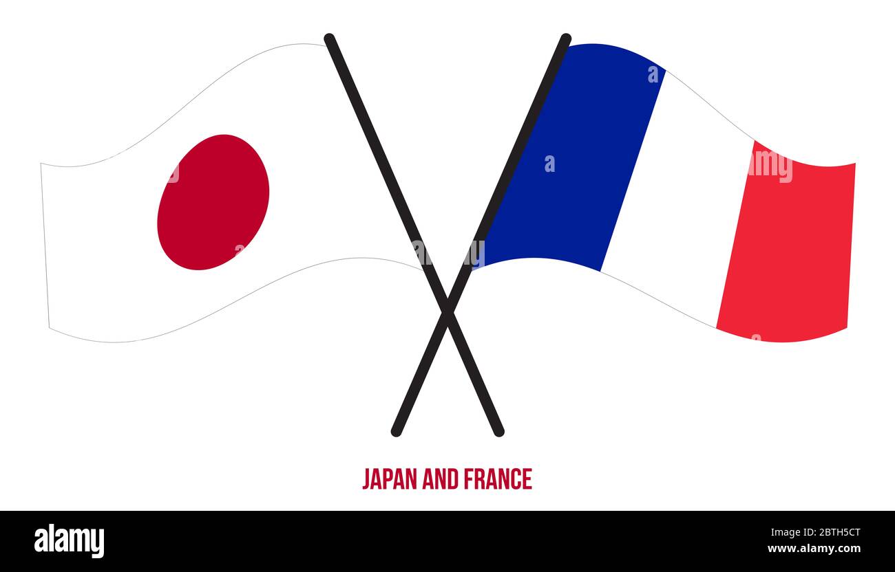 Japan and France Flags Crossed And Waving Flat Style. Official ...
