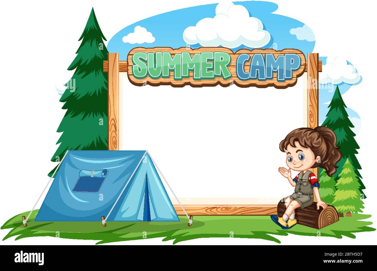 Border template design with girl at summer camp illustration Stock ...