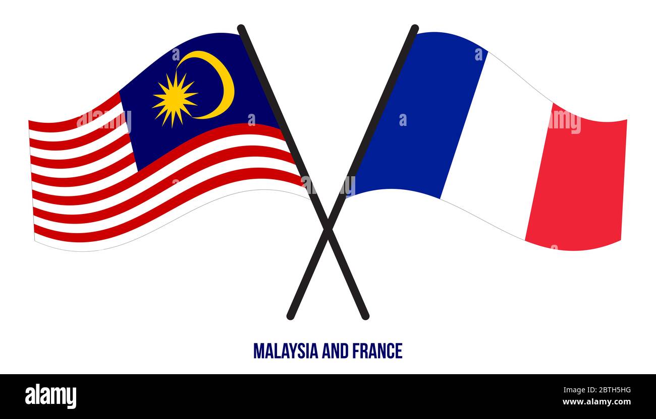 Malaysia and France Flags Crossed And Waving Flat Style. Official ...