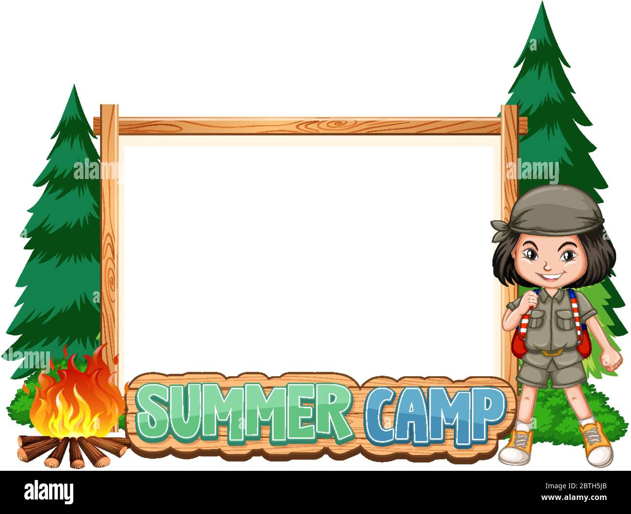 Border template design with girl at summer camp illustration Stock ...