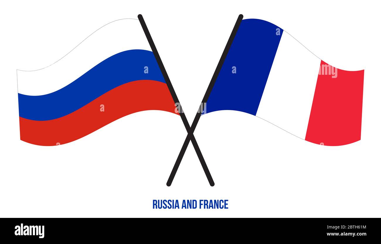 Russia and France Flags Crossed And Waving Flat Style. Official ...