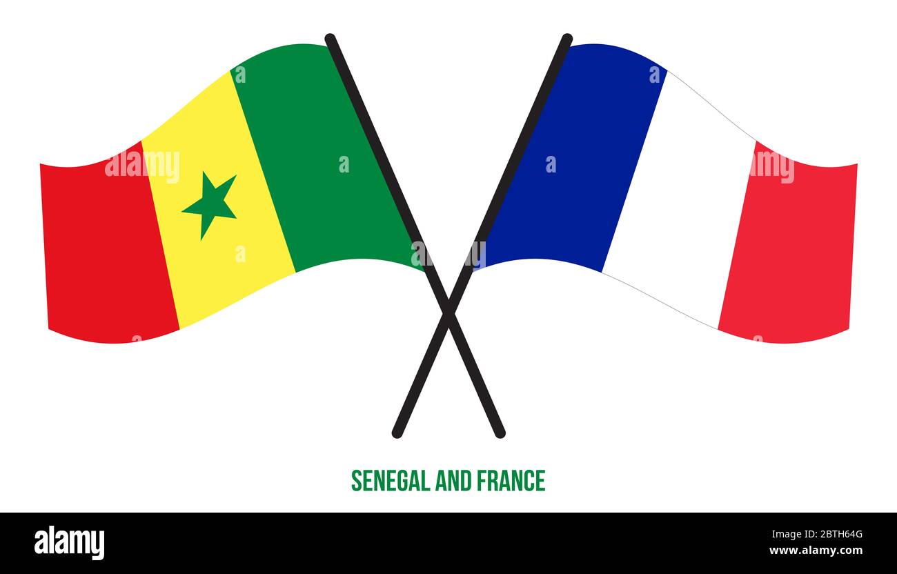 Senegal and France Flags Crossed And Waving Flat Style. Official ...