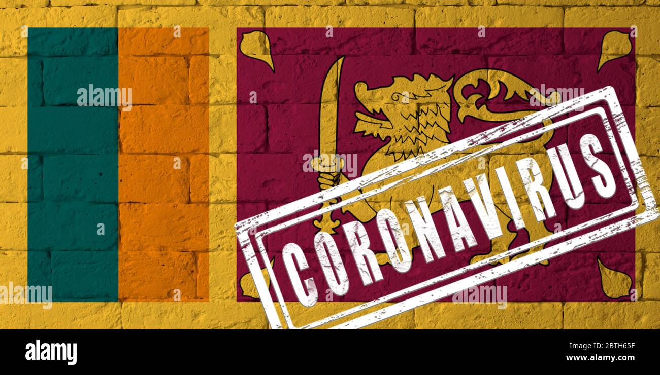 Flag of the Sri Lanka with original proportions. stamped of Coronavirus ...