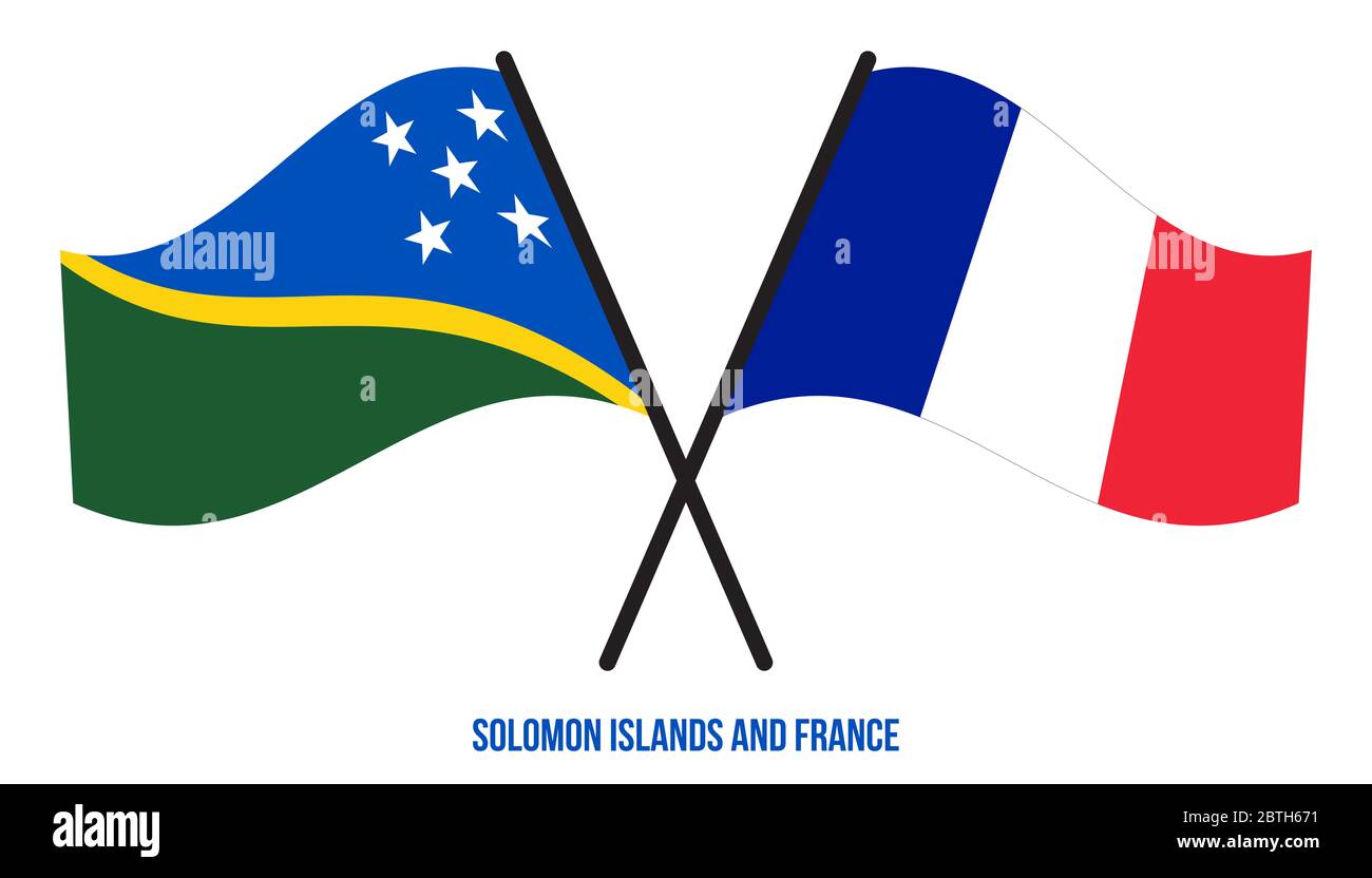 Solomon Islands and France Flags Crossed And Waving Flat Style ...
