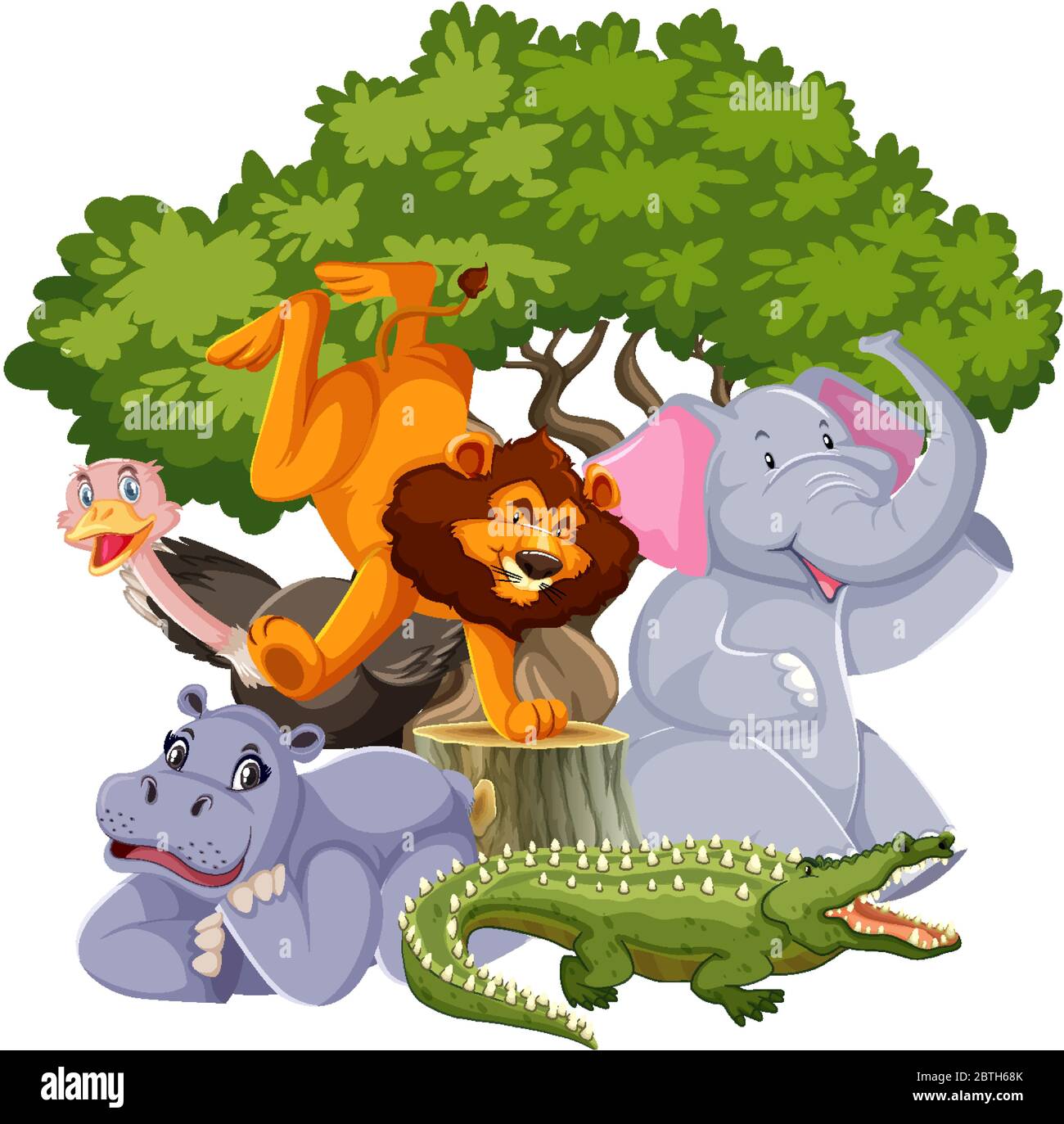 Group of wild animals under the tree illustration Stock Vector Image ...