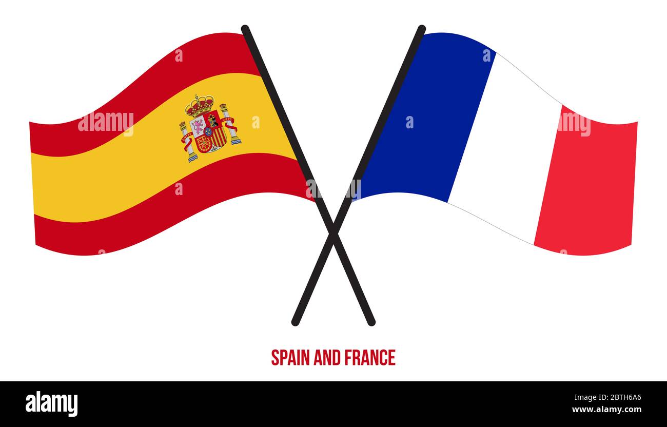 Spain and France Flags Crossed And Waving Flat Style. Official ...