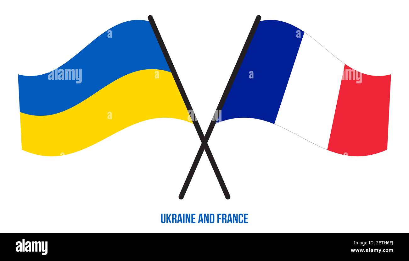 Ukraine and France Flags Crossed And Waving Flat Style. Official ...
