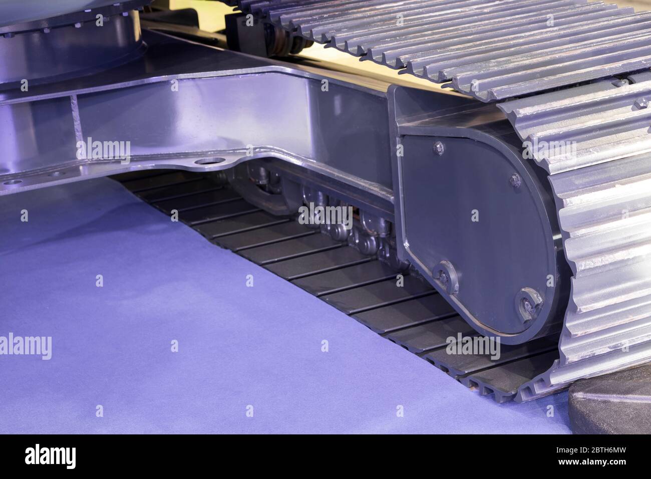 Detail of excavator track pads for heavy duty job; construction ...