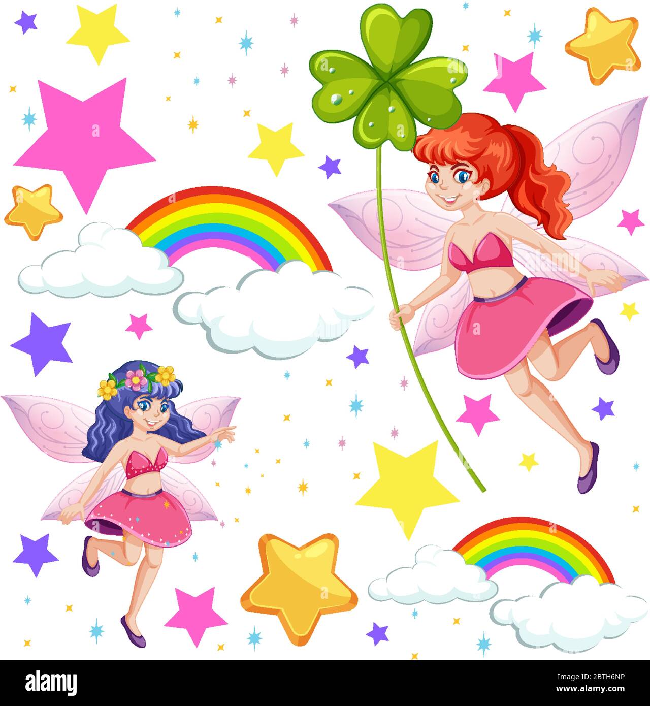 Set of fairy tale fantasy cartoon character on white background ...