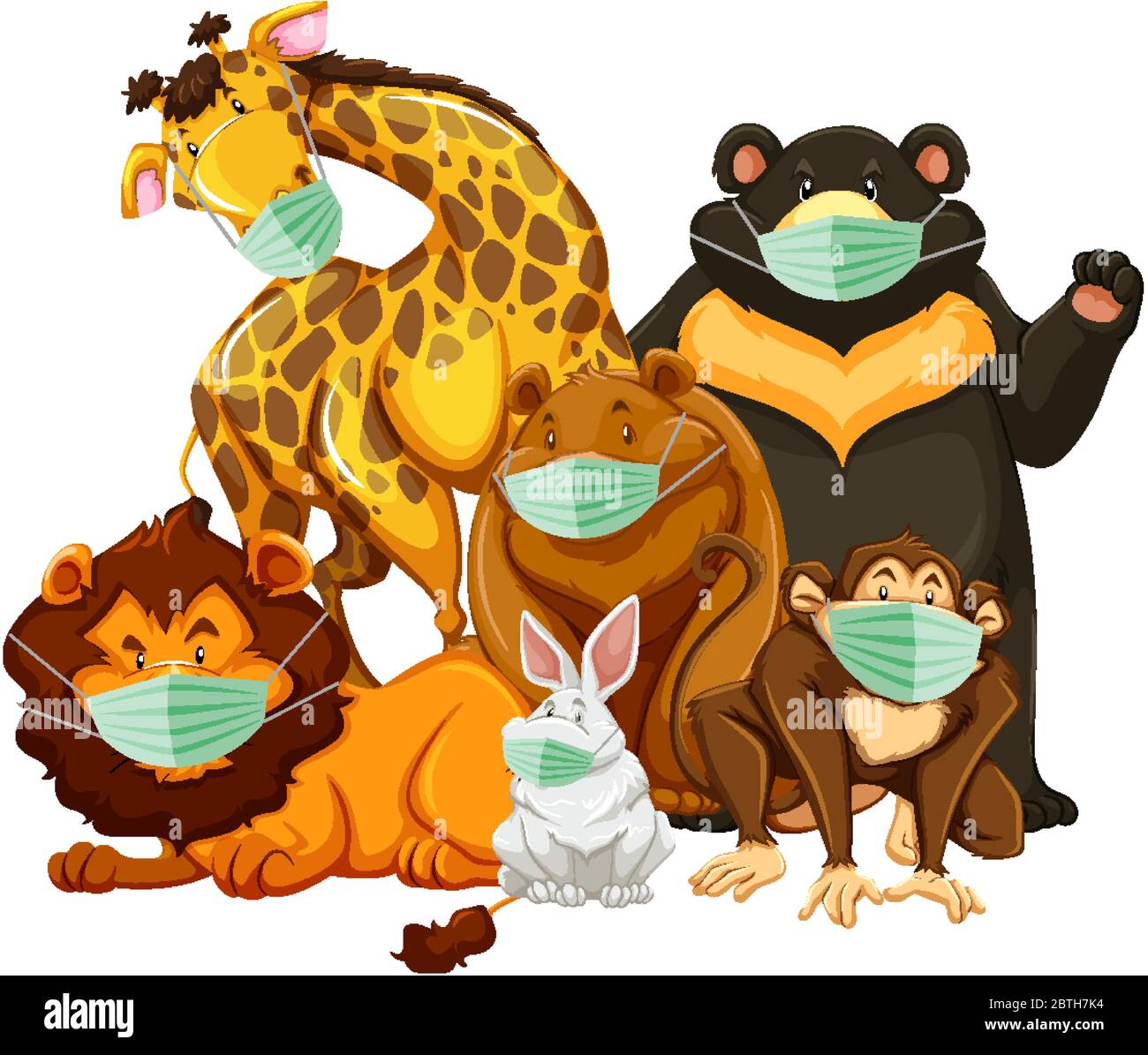 Wild animal caroon character wearing mask illustration Stock Vector ...