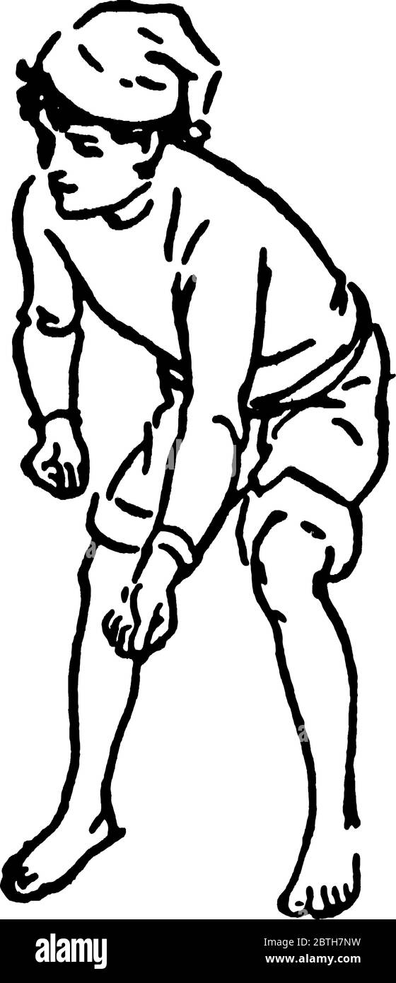 A boy bend his body forward and downward and simultaneously bend the ...