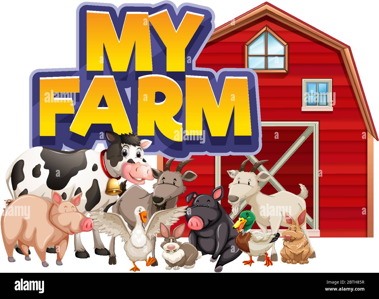 Font design for word my farm with many farm animals illustration Stock ...